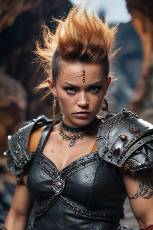 long-haired barbarian fantasy dwarf priestess in robes with mohawk ...