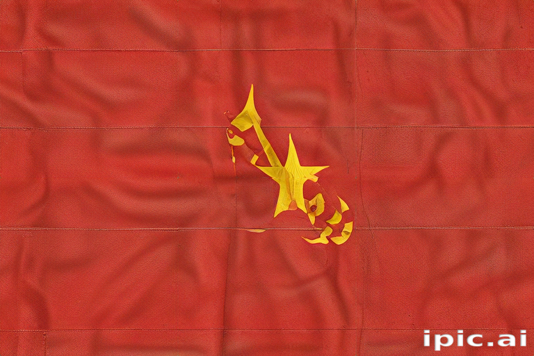 Close-Up of the Waving Chinese Flag with Distorted Textures and Colors