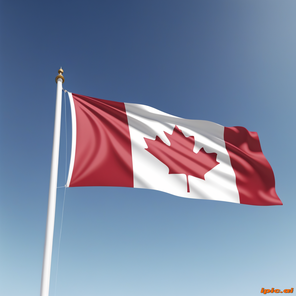 A Vibrant Canadian Flag Waving Proudly Against a Clear Blue Sky.