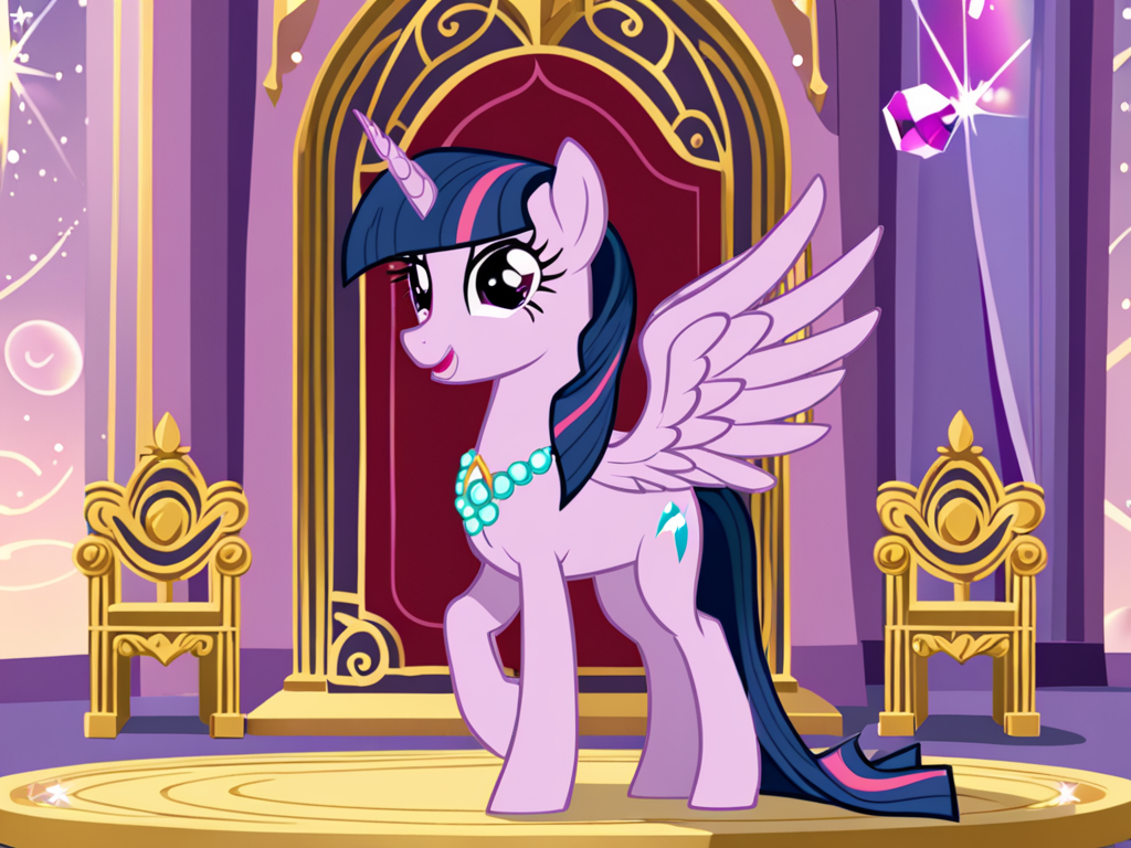 mlp pony alicorn twilight sparkel princess siting on the throne