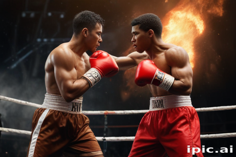Intense Boxing Match: Two Fighters Face Off in a Heated Ring Battle