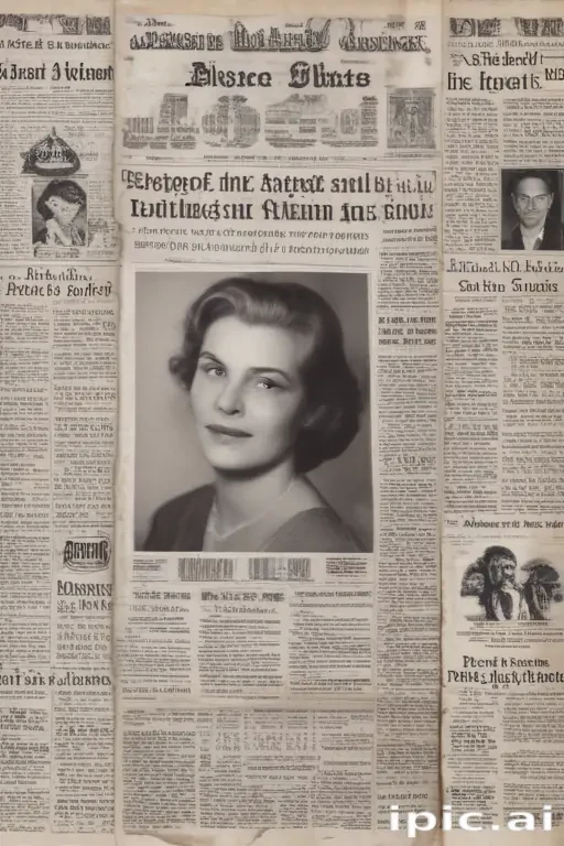 Vintage Newspaper Featuring Portrait of a Young Woman from the Past