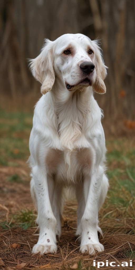 A Beautiful White Dog Standing Gracefully in a Natural Outdoor Setting