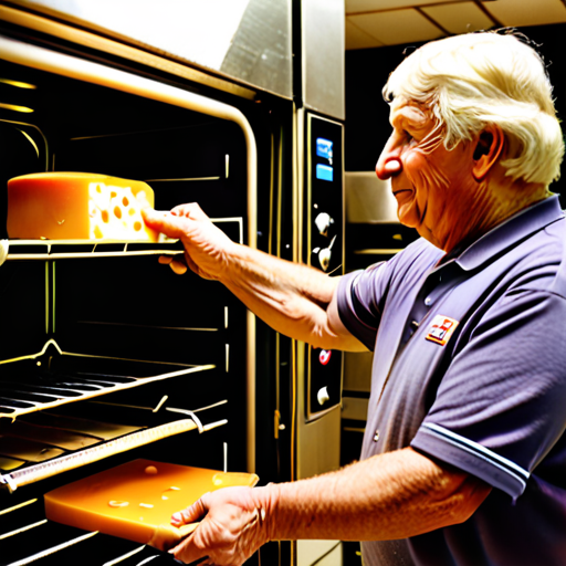 A human, made out of cheese is melting in the oven