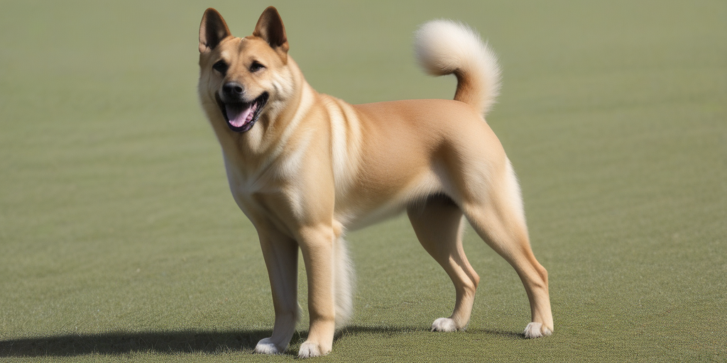 A Happy Dog Standing Proudly on a Sunny Green Field.
