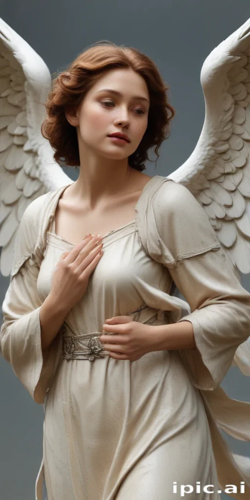 Graceful Angel Figure in Ethereal Garb with Majestic Wings and Serene ...