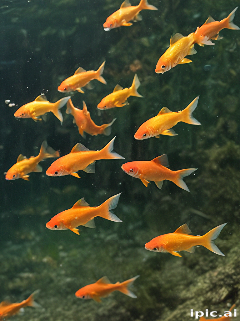 Vibrant School of Goldfish Swimming Gracefully Through Clear Water