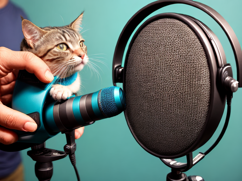 cat singing into a microphone in a recording studio