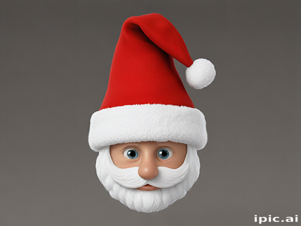 Cheerful Santa Claus Head with Red Hat and Fluffy White Beard