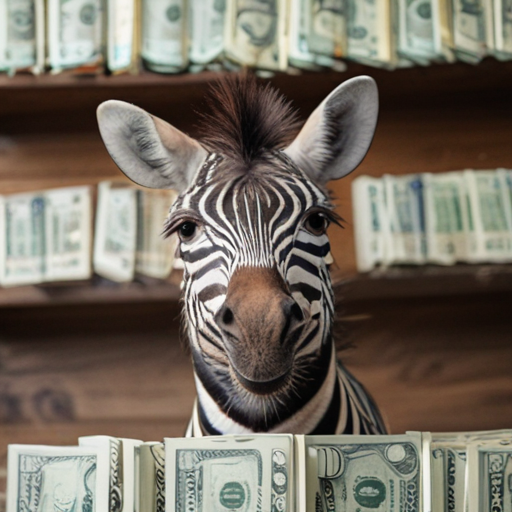 a cool happy zebra with lots of cash