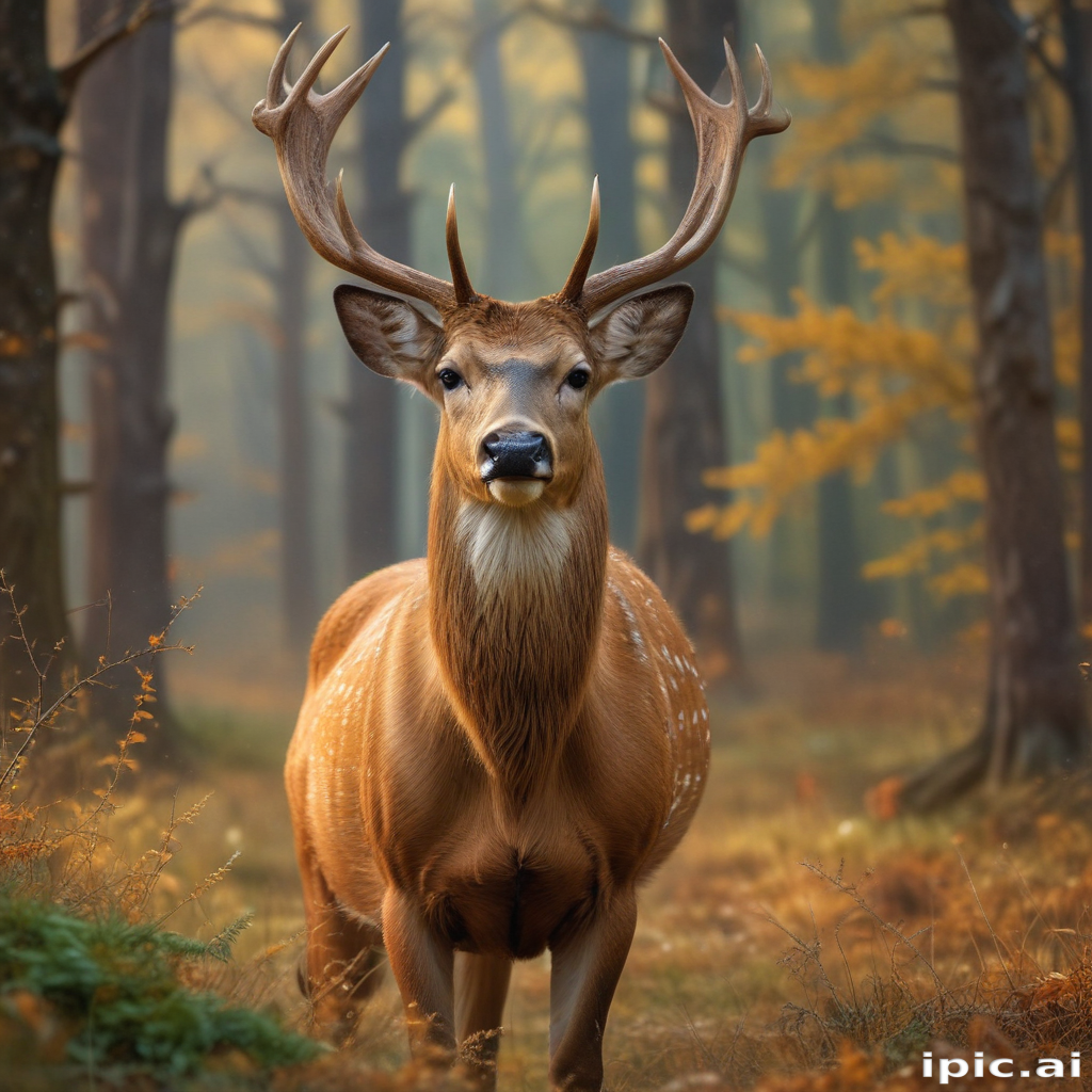 A Majestic Stag Standing Gracefully Amidst Autumn Forest Colors.