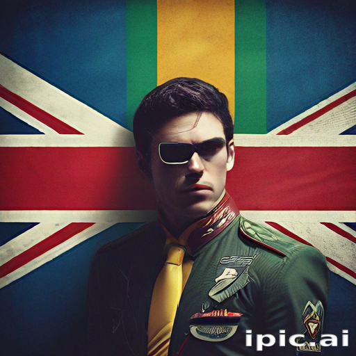 Stylish Soldier in Uniform Against a Blended Background of Flags