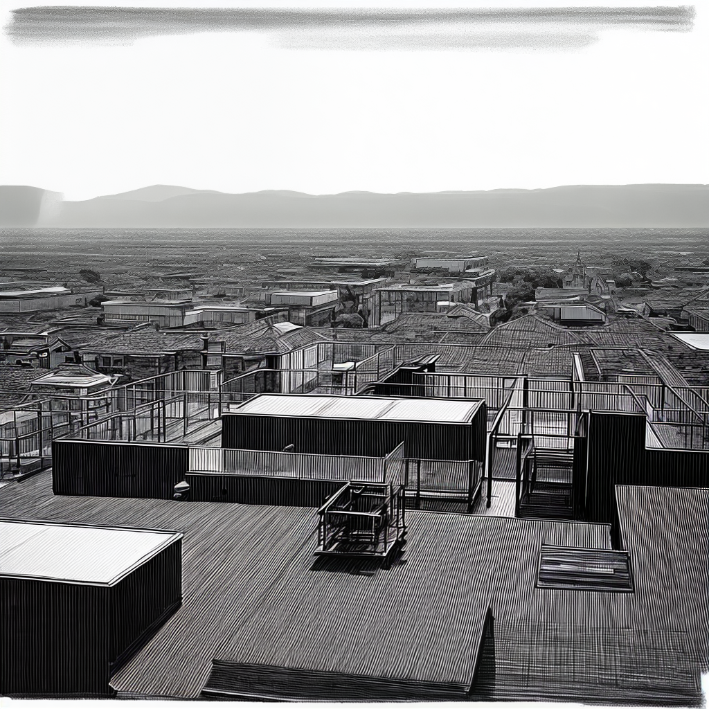 HELIPAD ON THE ROOFTOP. SKETCH STYLE. BLACK AND WHITE.