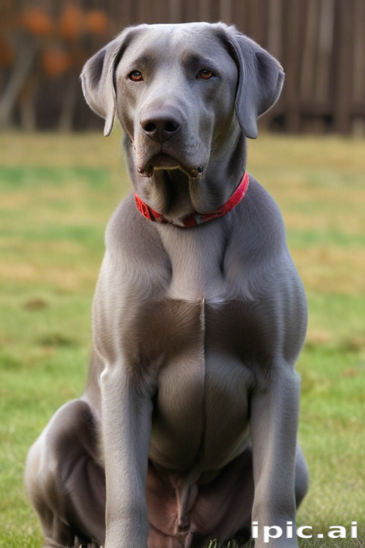 A Majestic Gray Dog Sitting Proudly on a Lush Green Lawn.