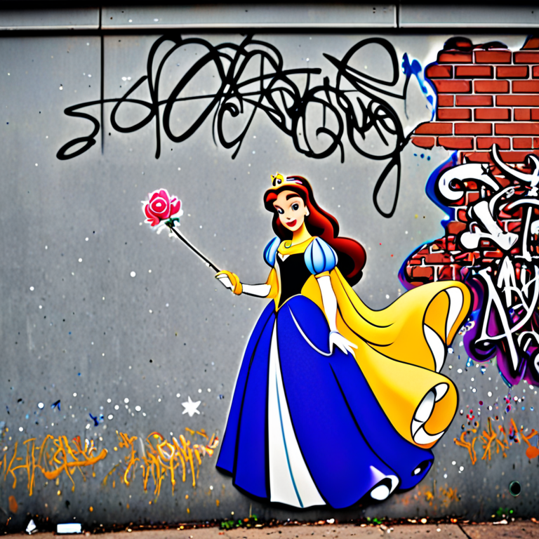 graffiti disney princess tagging on a wall