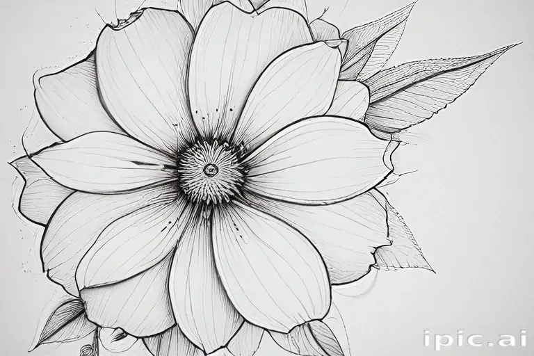Intricate Line Drawing of a Beautiful Flower with Delicate Petals and ...