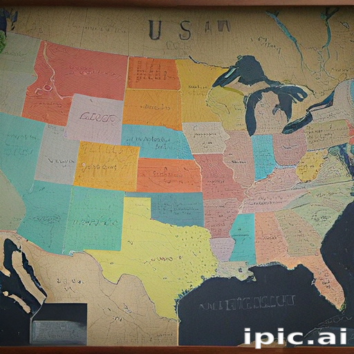 Handwritten Historical Map of the United States with Colorful State Labels