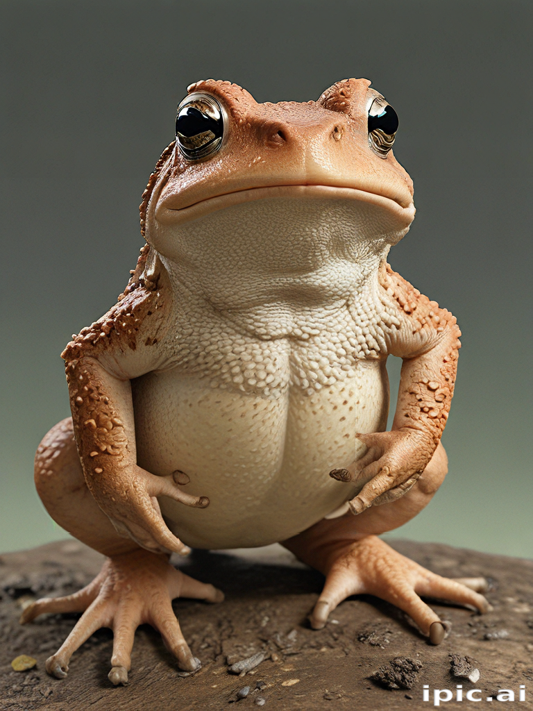 Charming Close-Up of a Realistic, Pensive Frog Posing for the Camera