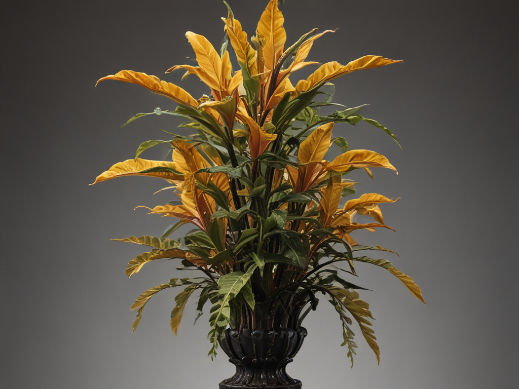 Vibrant Yellow and Green Indoor Plant Displayed in Elegant Decorative Pot