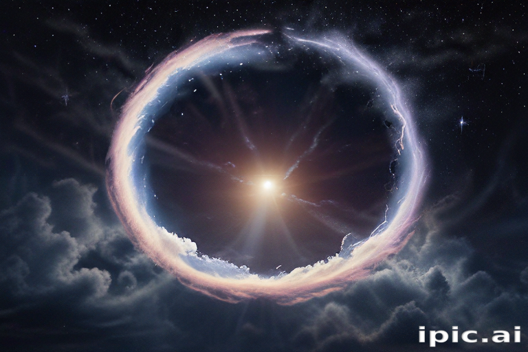 Celestial Ring of Light Surrounded by Mystical Clouds in the Universe