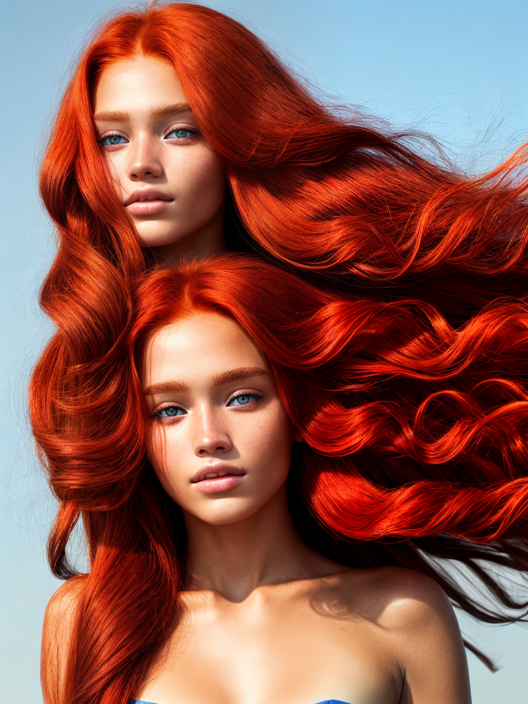 Long red hair, tan skin, beautiful, gold eyes, fire