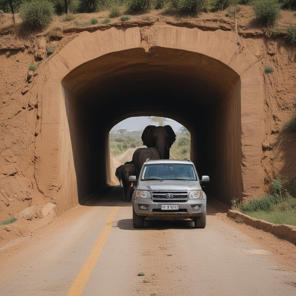 elephants going through car tunnel
