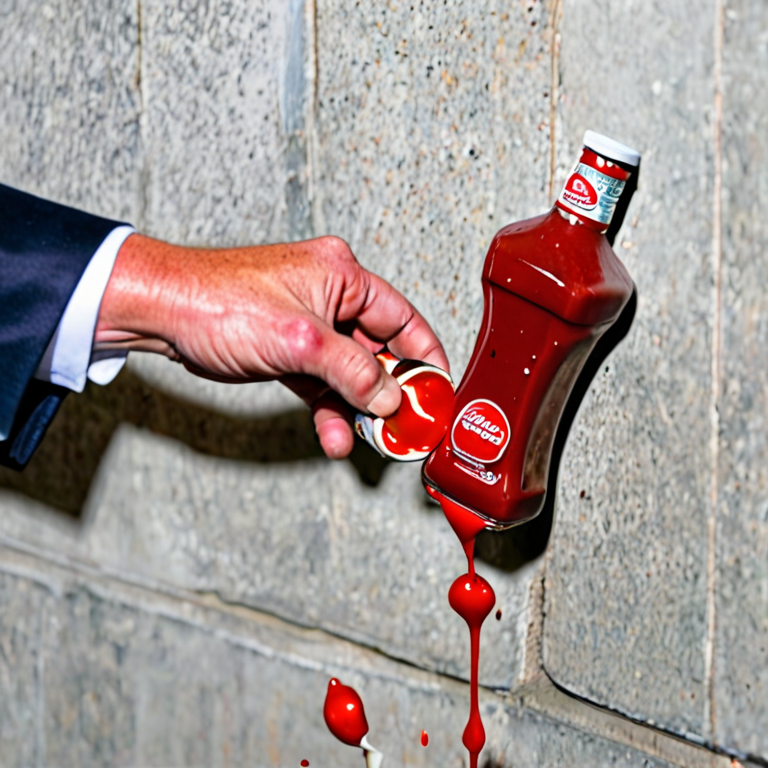 trump throwing ketchup against wall
