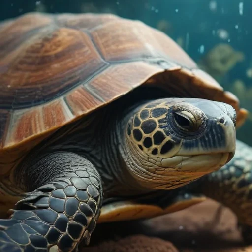 A Close-Up View of a Majestic Sea Turtle Swimming Gracefully Underwater.