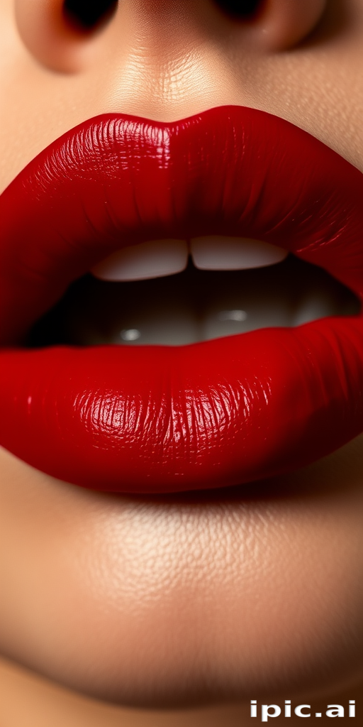 Close-Up of Stunning Red Lips with Glossy Finish and Perfect Smile
