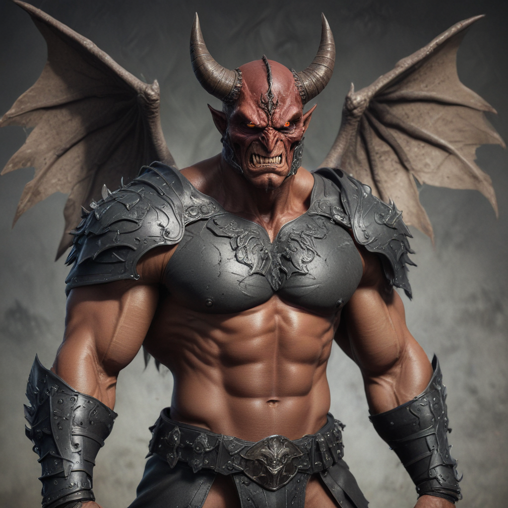 large muscular battle armored ready devil with wings and horns