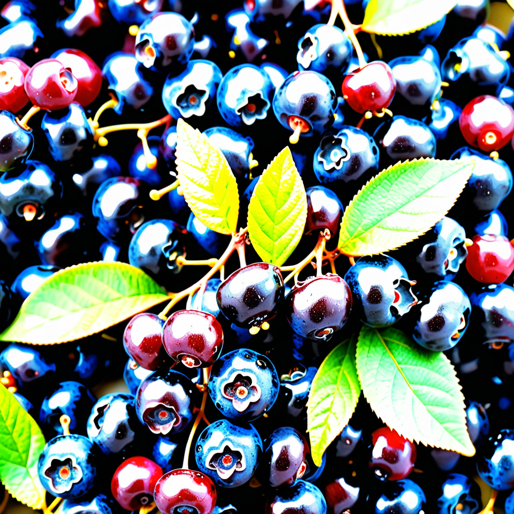 A Colorful Medley of Fresh Berries Surrounded by Vibrant Green Leaves.