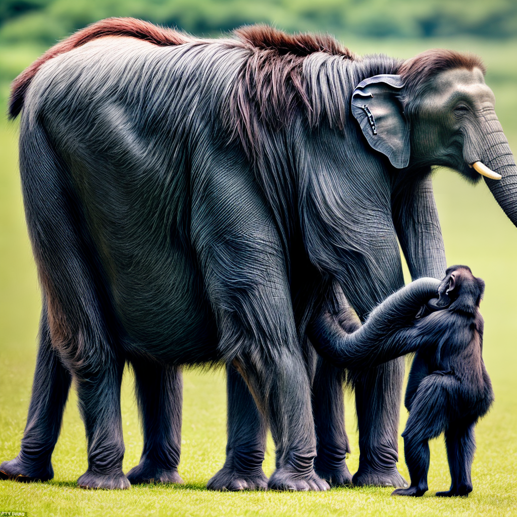 Monkey holding elephant with his tail