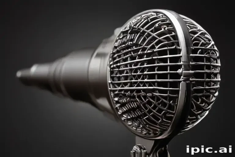 Close-Up View of a Vintage Microphone with Intricate Metal Grille Design