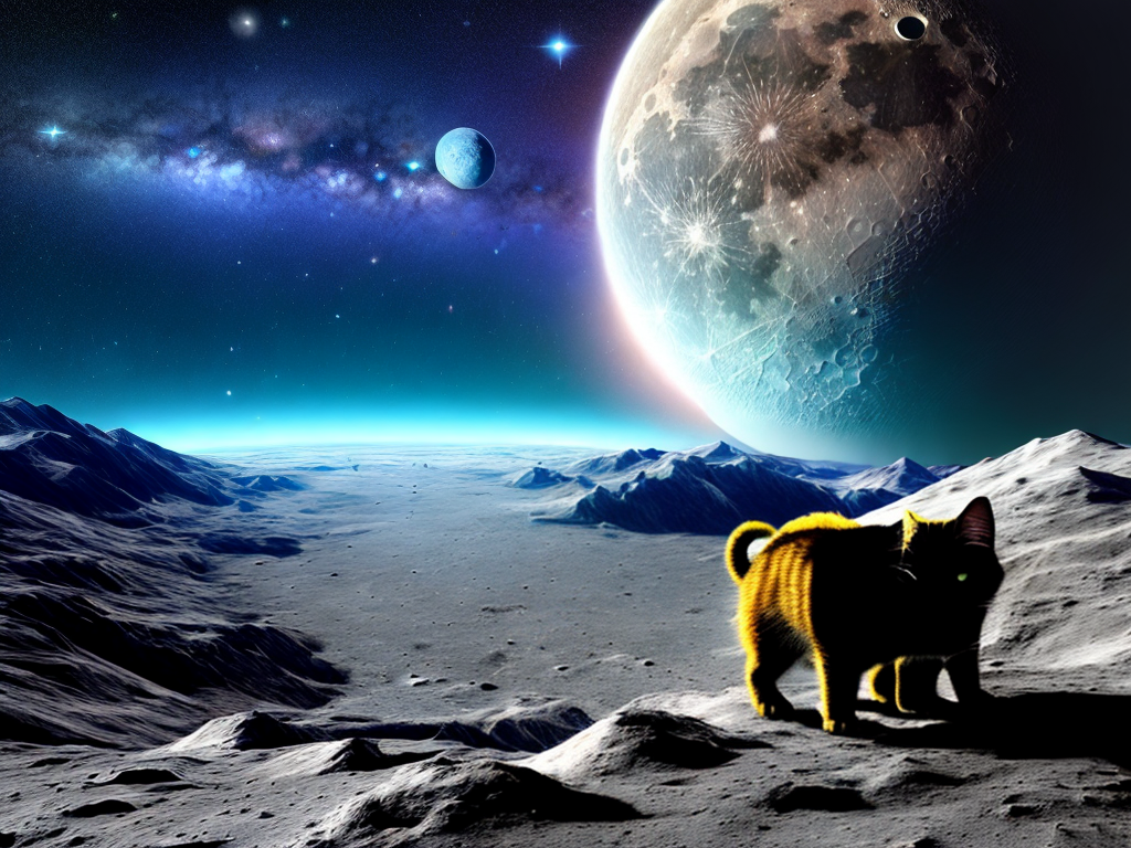 Cat in space suit on the moon