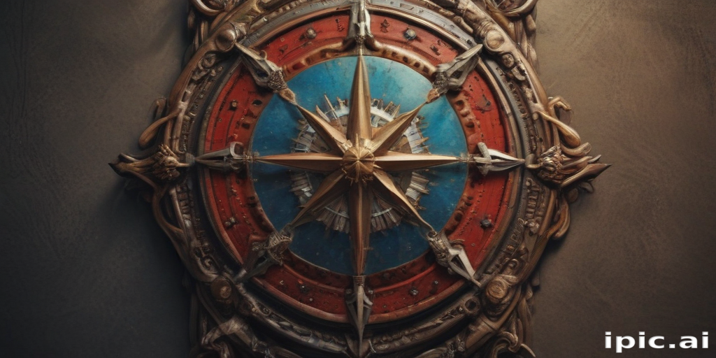 Intricate Compass Design with Ornate Details and Vibrant Color Palette.