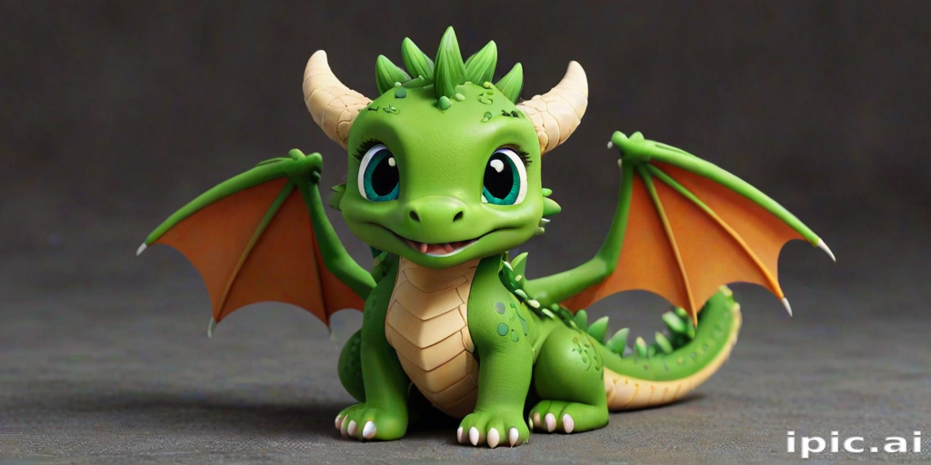 Adorable Green Dragon Character with Cute Features and Playful Expression