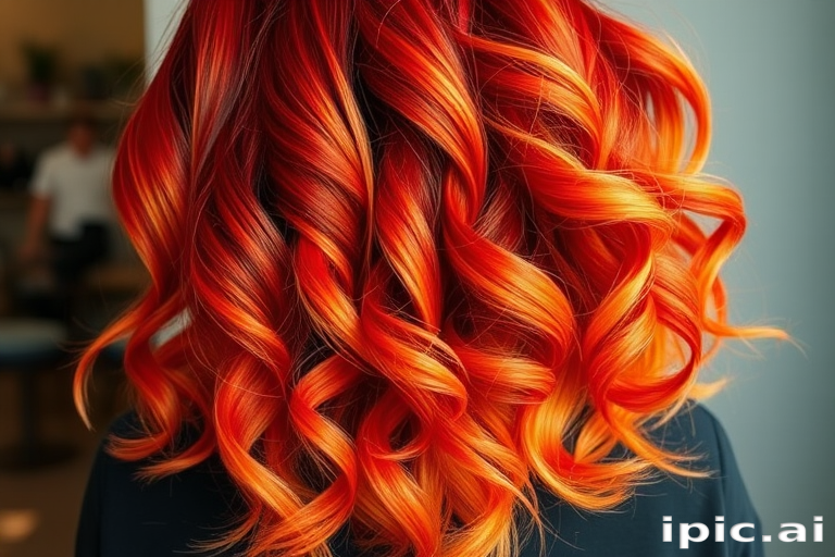 Vibrant Orange and Red Waves: A Stunning Hair Transformation Display.