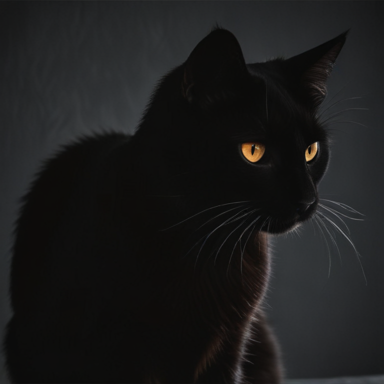 Majestic Black Cat with Striking Golden Eyes in Dim Light