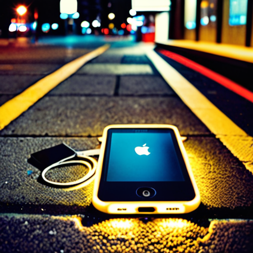 ond ipod on floor in city at night