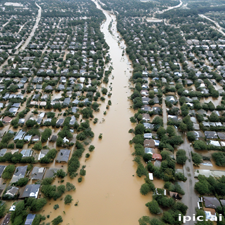 Devastating Aerial View of Flooded Neighborhoods Surrounded by Rising ...
