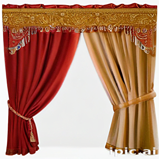 Elegant Drapery: Rich Red and Gold Curtains with Intricate Designs and ...