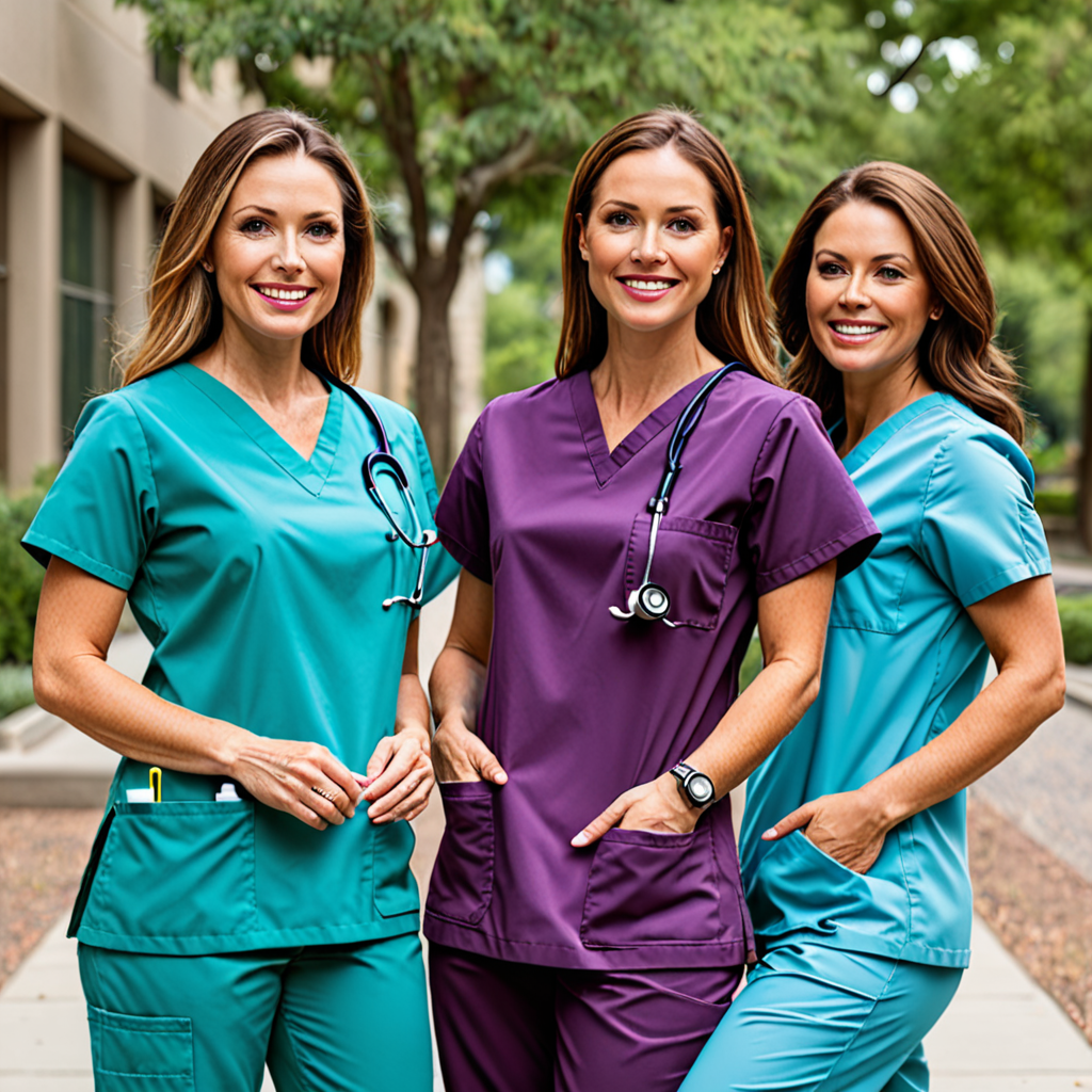 nurses outside with different color scrubs on