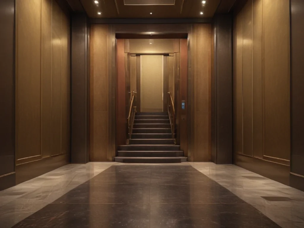Elegant and Modern Staircase Leading to an Impressive Wooden Elevator ...