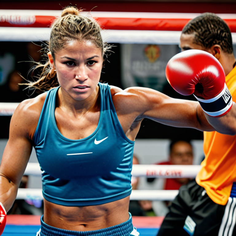 Woman with toned abs boxing fight knocked out