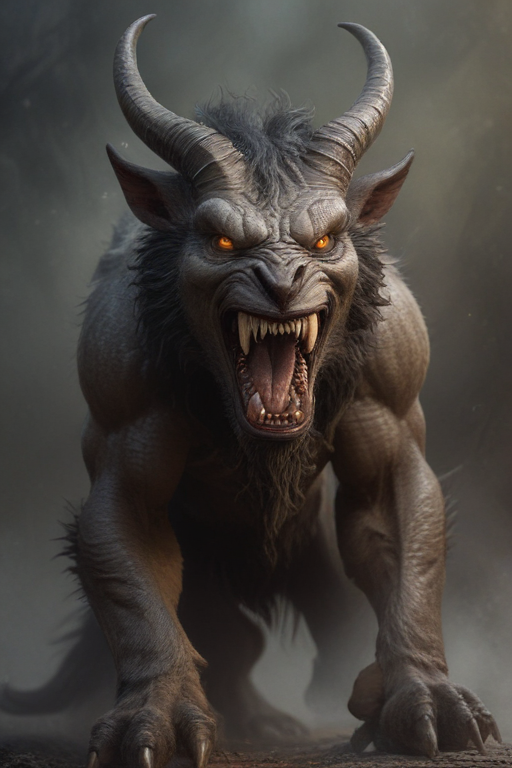 the whole figure of the devil in the background, fire and smoke, as if ...