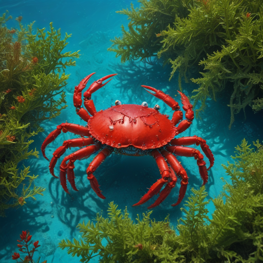 a surrealistic red-turquoise sea-crabb made from precious pearls and ...