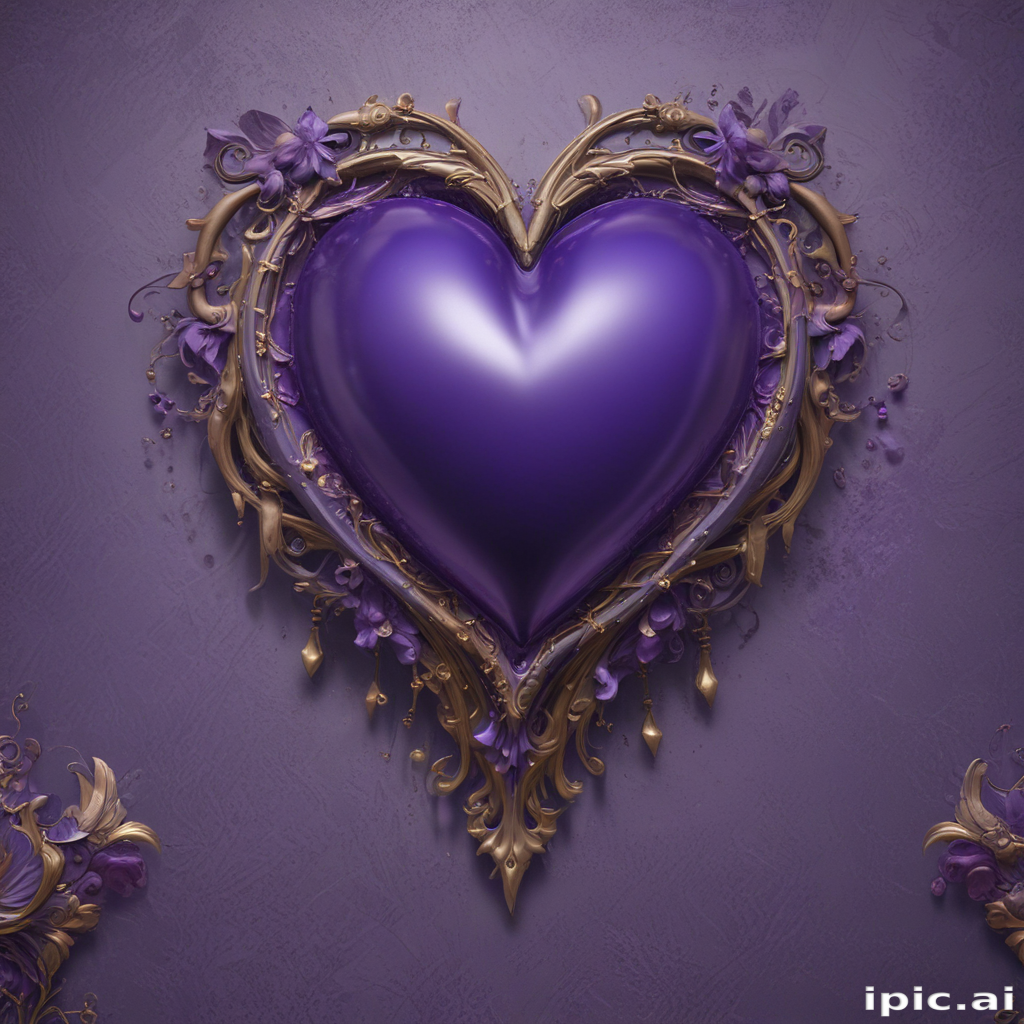 Elegant Purple Heart Surrounded by Intricate Floral Designs and Gold ...