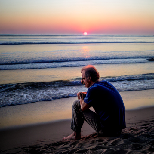 Michael Mann sitting on the beach in twilight