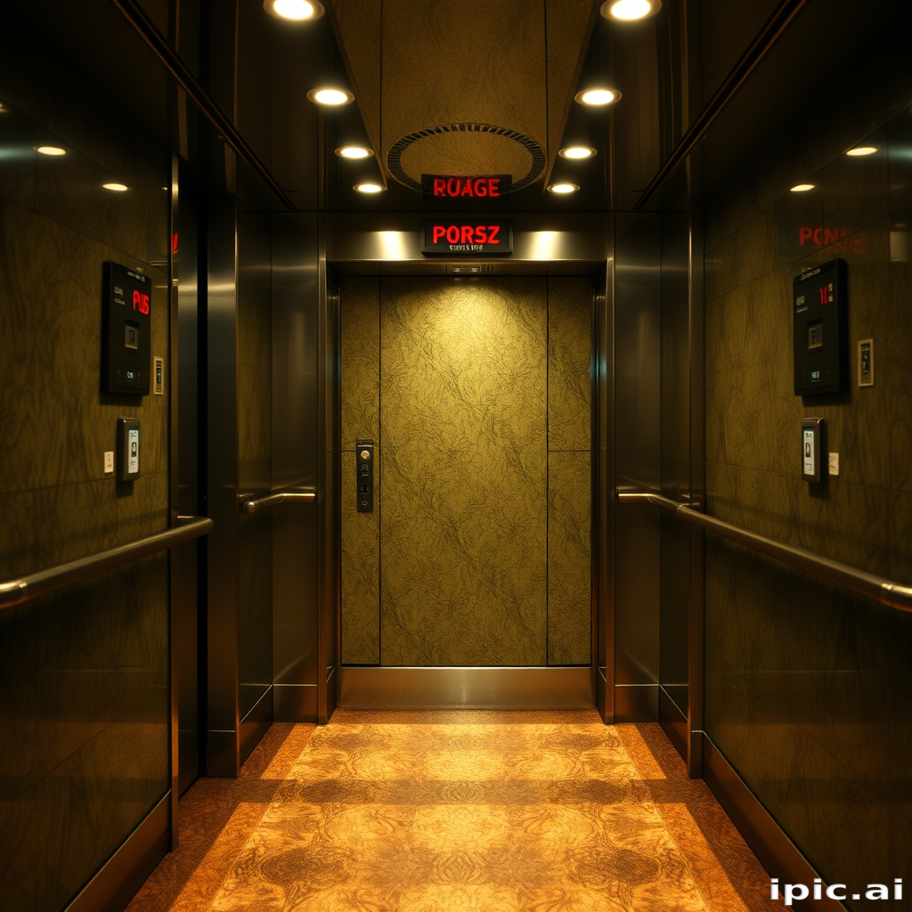 Modern Elevator Interior with Elegant Design and Warm Lighting Features