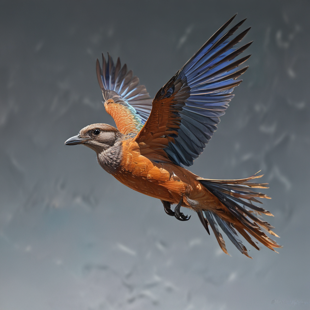 A Majestic Bird in Flight Showcasing Vibrant Feathers Against a Soft ...